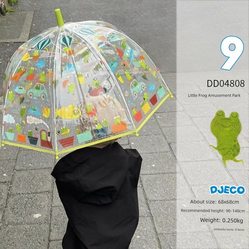 Детский прозрачный зонт Djeco для девочек, учащихся начальной школы, детей детского сада, милый зонт с длинной ручкой