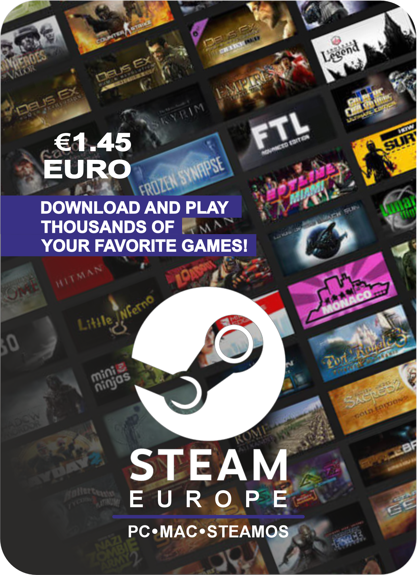 Подарочная карта Steam 1.45€ Европейский Союз / Steam Gift Card 1.45€ Europe Union