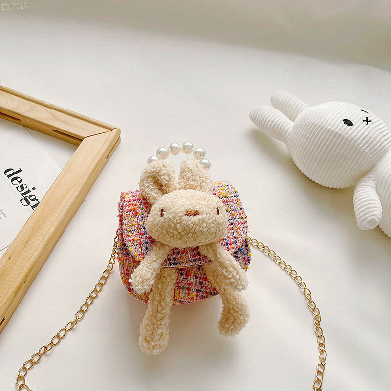 Очаровательная мини-сумка через плечо для детей с рисунком кролика и современным милым дизайном, розовая с зайцем