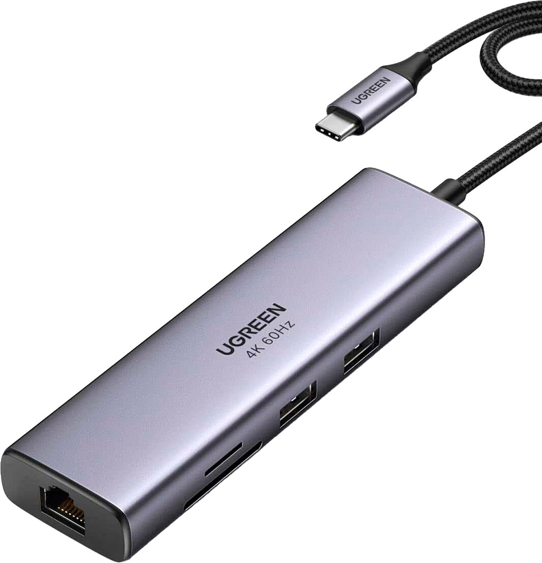Док-станция UGreen CM512, с USB Type-C и HDMI, серая, 7 разъемов