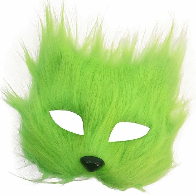 Маска огненного Кота на половину лица для Хэллоуина, имитирующая пушистую лису-Зеленый