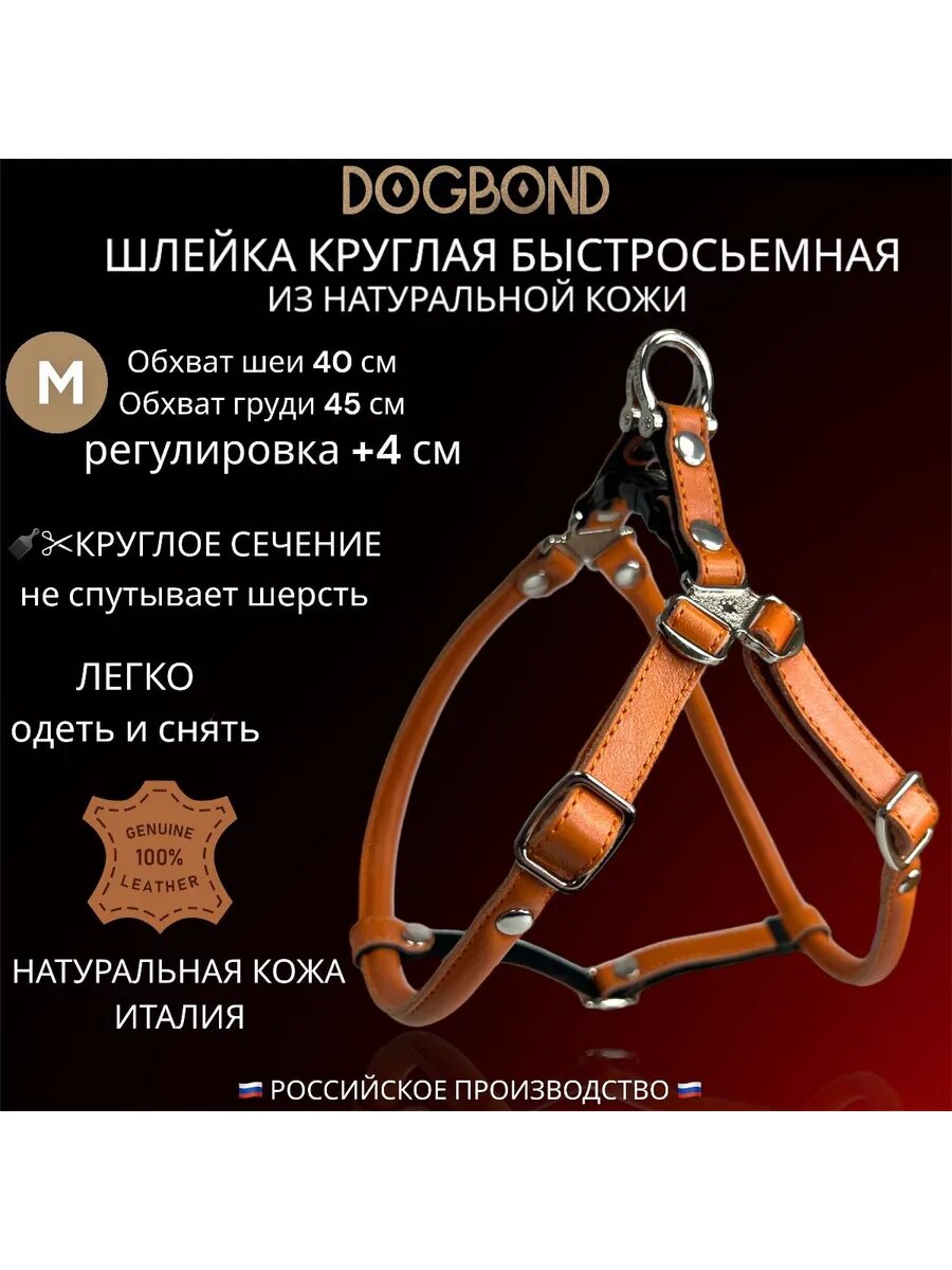 Шлейка Dogbond для шпица круглая из кожи быстросъемная