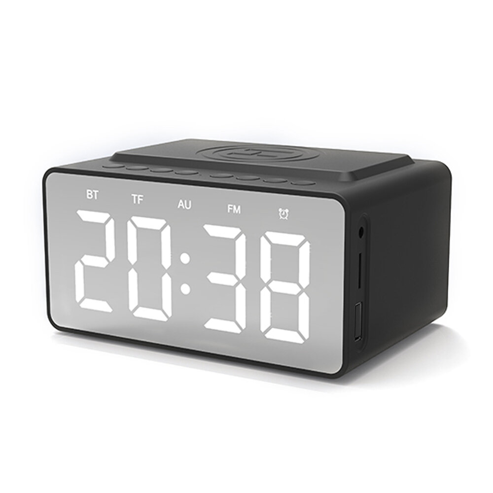 Колонки BT-508 беспроводные Bluetooth 5.0 с экраном времени, двойным звуком, сабвуфером, будильником, беспроводной зарядкой телефона, поддержкой TF-карты, USB-флешки, AUX, FM-радио, голосовым звонком с микрофоном, черный цвет, размер 13.0*9.0*6.5 см, вес