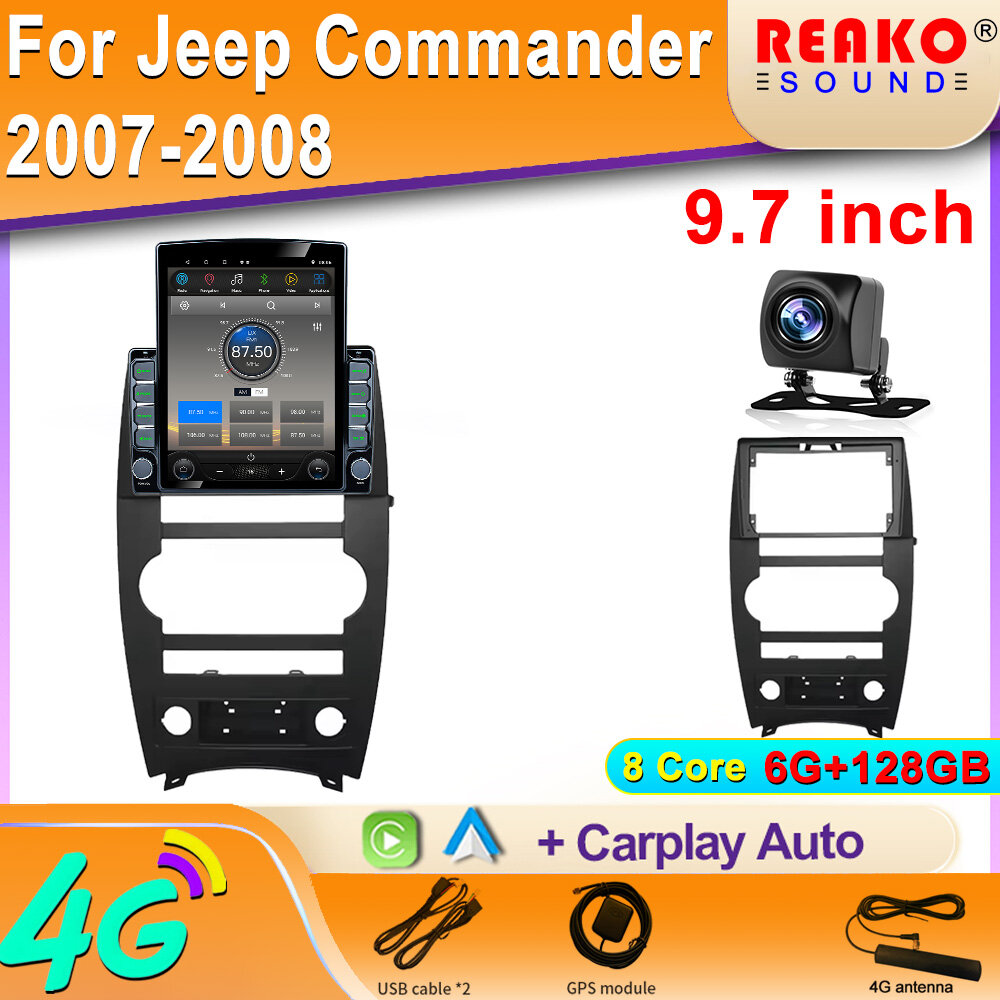 Магнитола для Jeep Commander 07-08 , с камерой заднего вида. IPS экран 9.7 дюймов, Wifi 2din с сенсорным экраном, usb и блютузом.