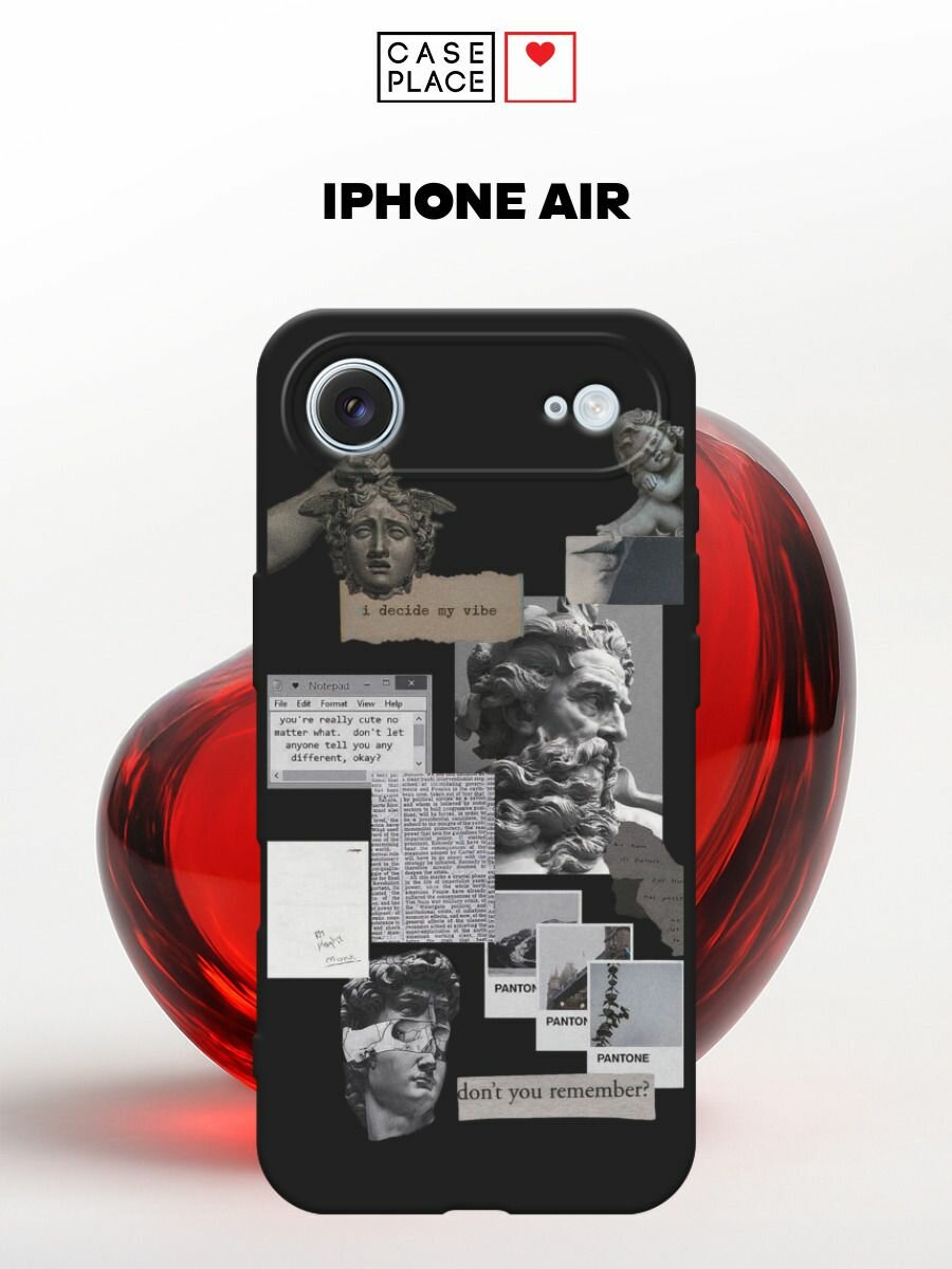 Черный матовый чехол на Apple iPhone 17 Air / Айфон 17 Эир с принтом Коллаж эстетика