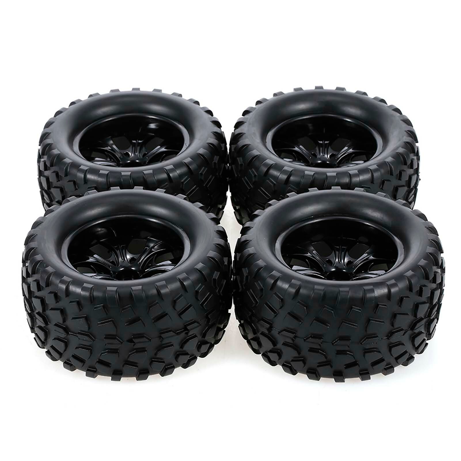 4pcs Колеса для тракера Big Foot с ободом 12mm 7 сплошек для 1/10 HSP REDCAT TRAXXAS TAMIYA RC4WD AXIAL внедорожного тракера BigFoot автомобиля, черный цвет, диаметр шины 125mm, ширина шины 67mm, диаметр ступицы 80mm, вес 165g/шт