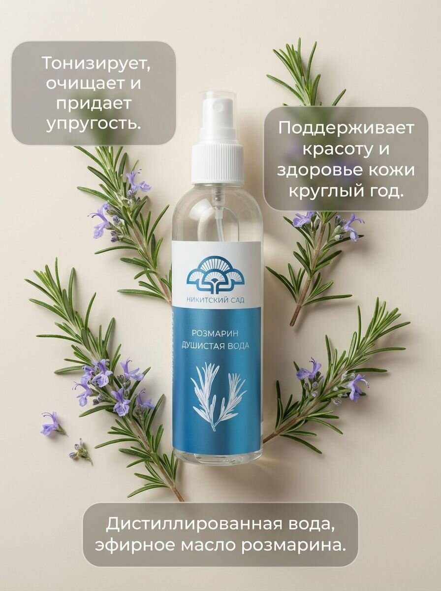 Душистая вода Розмарин для лица и тела с эфирным маслом, тонизирующая, 200 мл