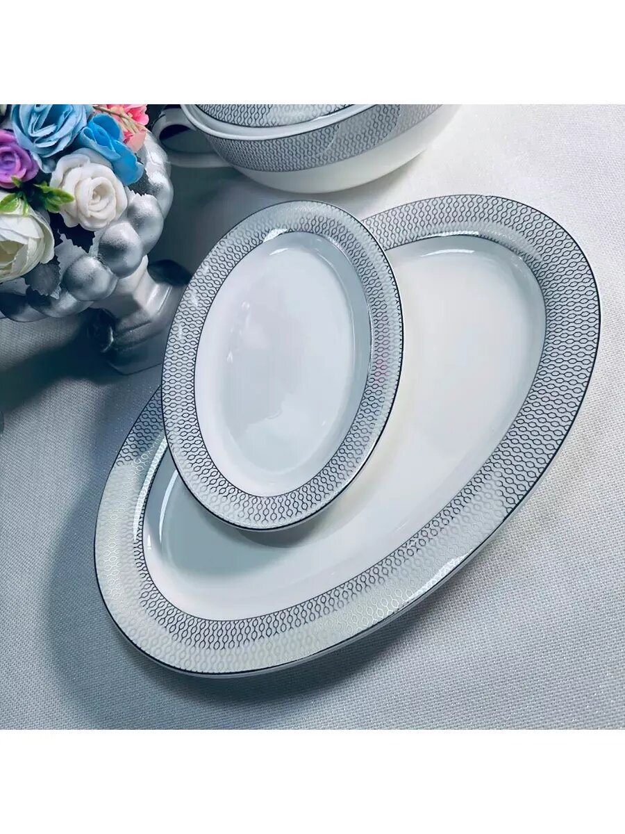 Блюдо сервировочное Lenardi Серебро В, фарфор, 35,5 см