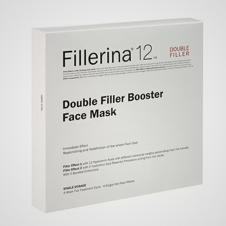 Маска тканевая для лица c двойным эффектом филера 4 шт в упаковке FILLERINA 12 Double Filler Booster Face Mask Маска 4 шт