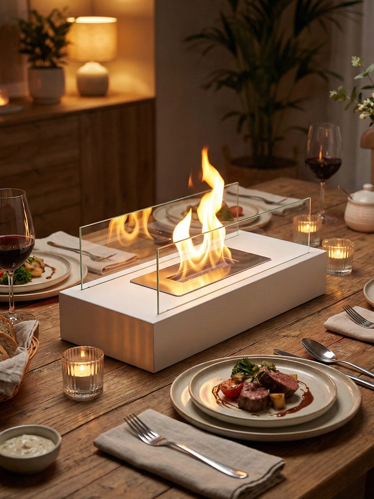 Биокамин JHY DESIGN WellHome, двусторонний, настольный, Белый, сталь