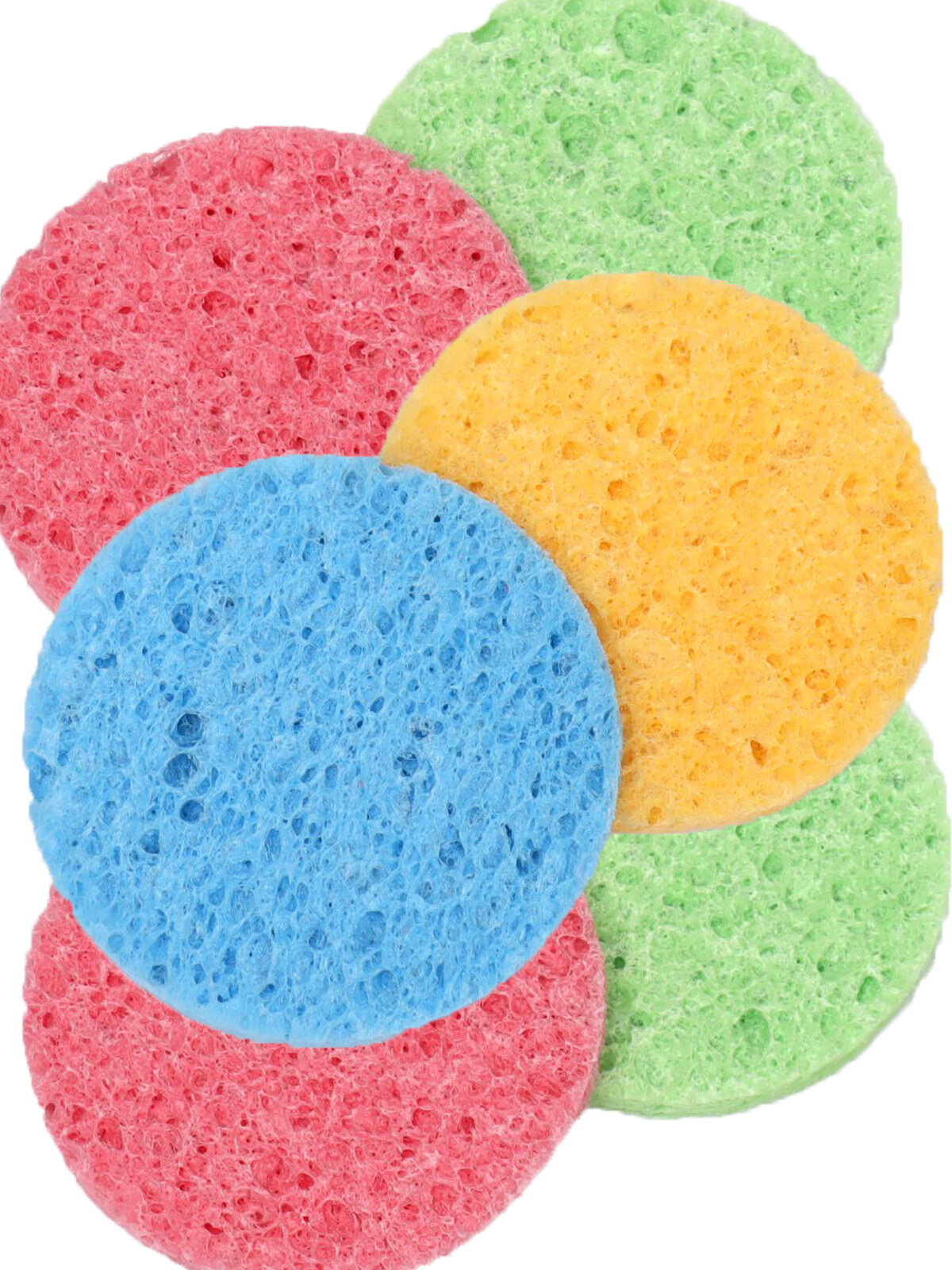 Спонжи для умывания, материал - целлюлоза, цвет - микс, d=7 см, 2 шт х 3 уп