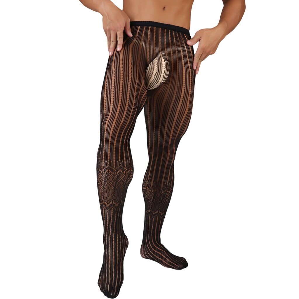Жаккардовые прозрачные колготки в сеточку большого размера с низом-D