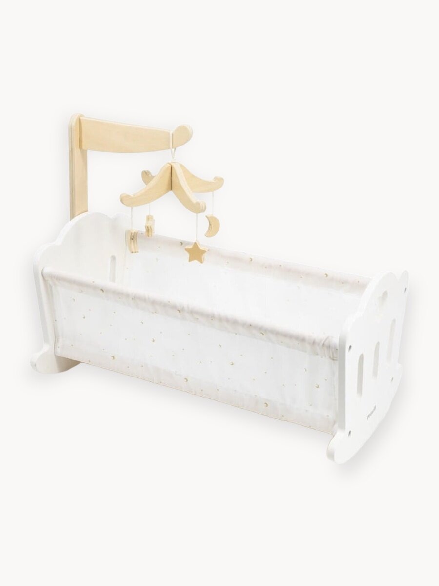 Кроватка Viga PolarB для куклы, до 38 см, 42х23х33 см, с мобилем, белая, в корорбке 44235