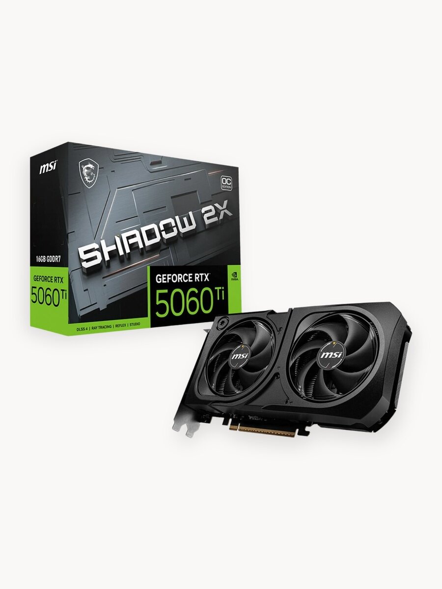 Видеокарта MSI RTX5060Ti SHADOW 2X OC PLUS 16GB GDDR7 128bit 3xDP HDMI 2FAN RTL