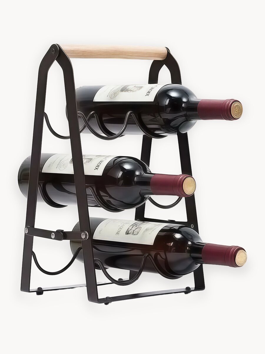 Винный стеллаж, складной, нержавеющая сталь, черный, 14.4x7.9x8 дюймов