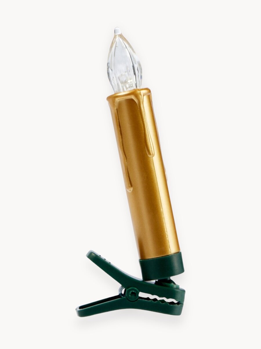 Светодиодные «Свечи на прищепках золотистые» 9 см, набор 10 шт, 10 LED, от батареек АААх6, пульт, свечение тёплое белое