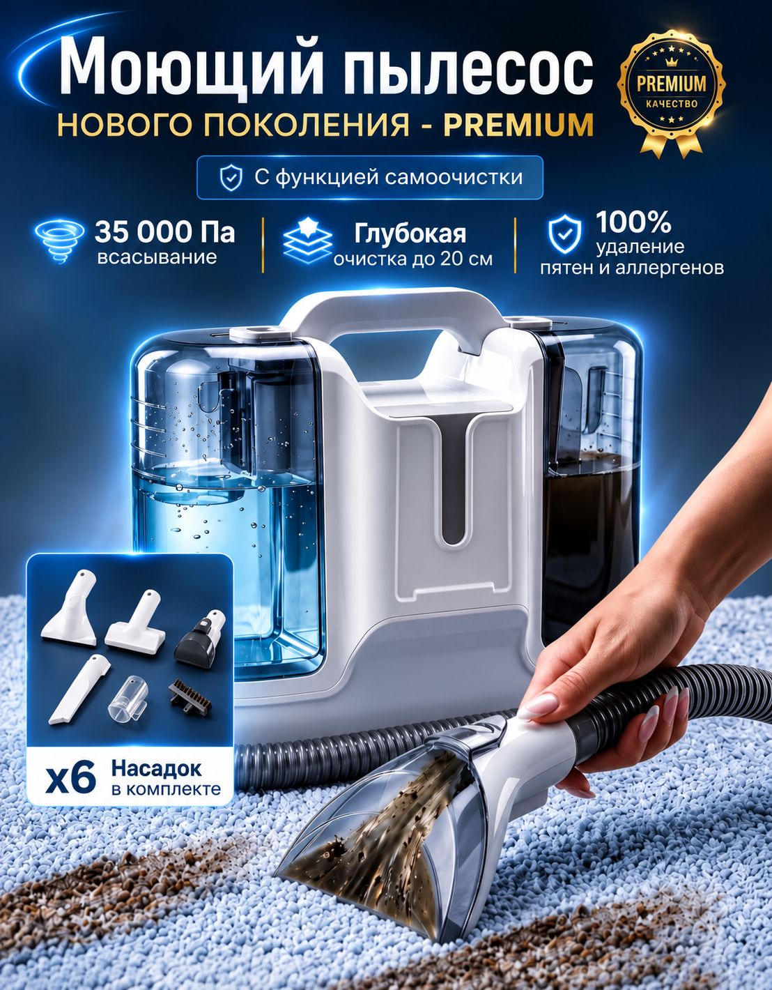 Моющий пылесос для чистки мебели, диванов, ковров, салонов автомобилей, для химчистки, для дома