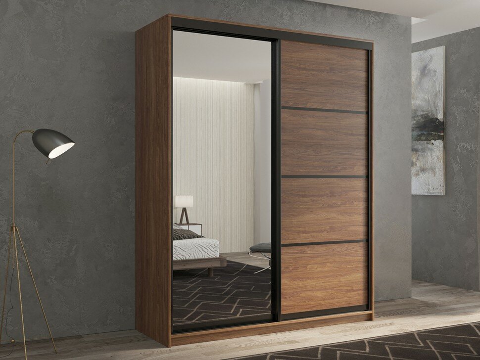 Шкаф купе для одежды Ронни 2, МФ-Купе, с зеркалом, 120х45х220, платье/белье, цвет орех экко