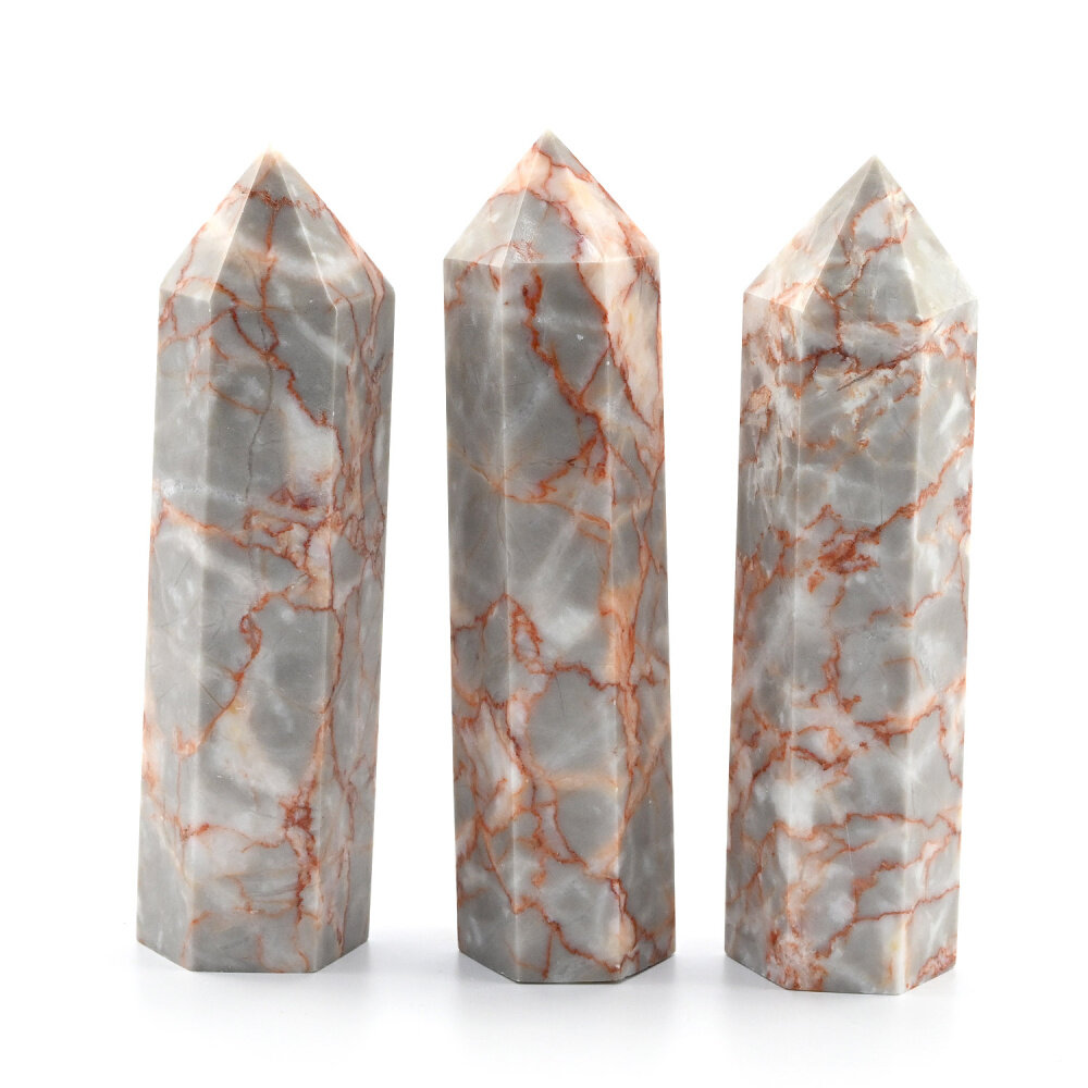 Кристалл из мрамора бело-розового "Карандаш" 25*25*100мм 121-132г .