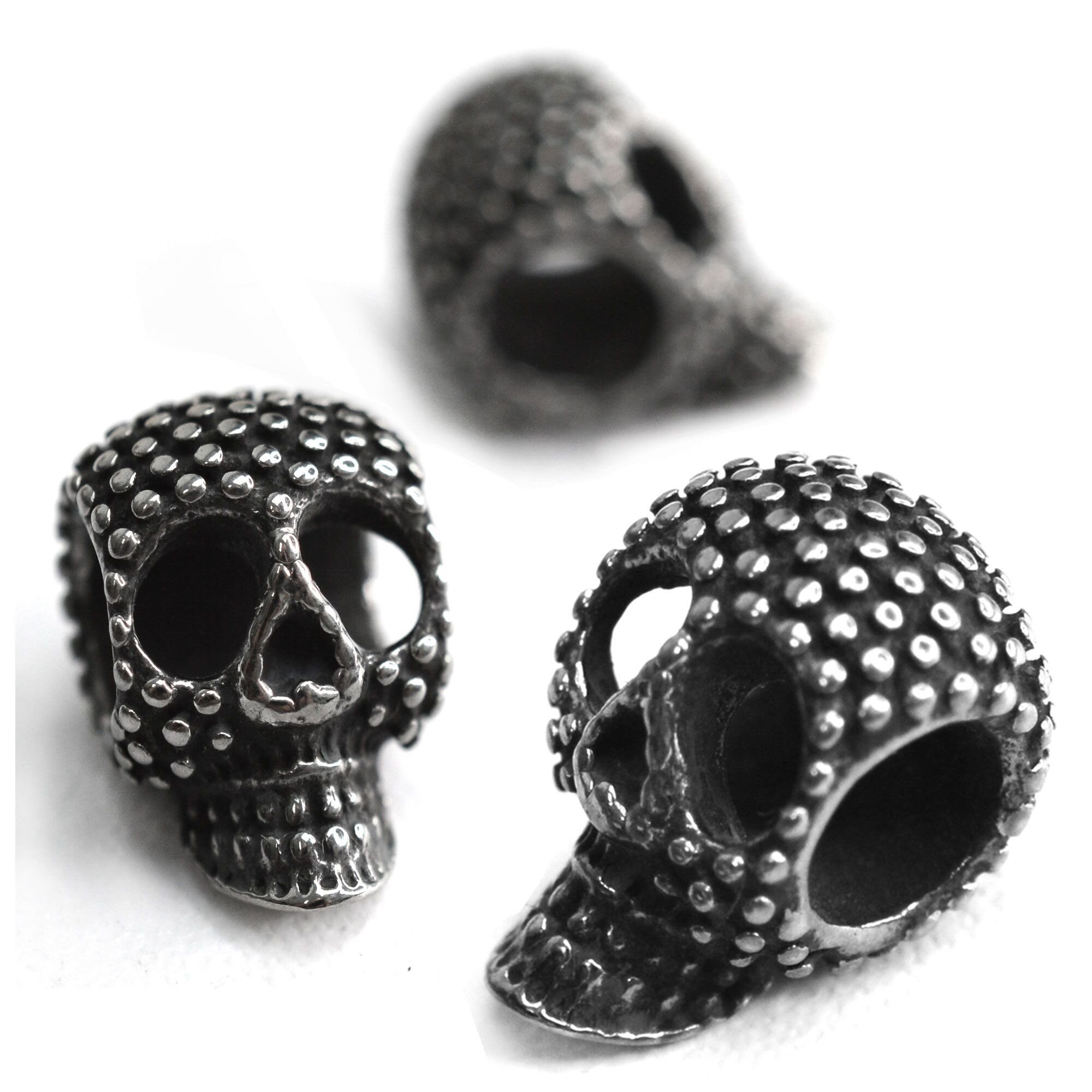 Бусина Череп Рептилоида 100% нержавеющая легированная сталь А4 (AISI 316) для темляка, браслета, ножа, брелка, на паракорд (3шт.)