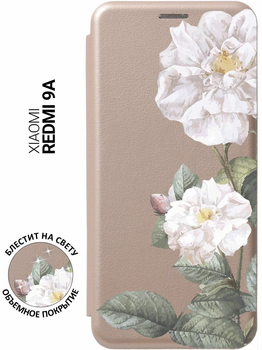 Чехол-книжка на Xiaomi Redmi 9A, Сяоми Редми 9А с 3D принтом "Free" золотистый