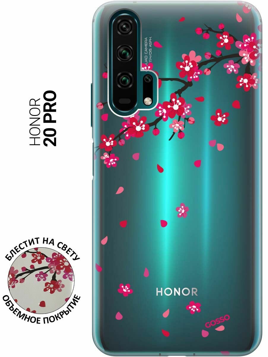 Ультратонкий силиконовый чехол-накладка Transparent для Honor 20 Pro с 3D принтом "Sakura"