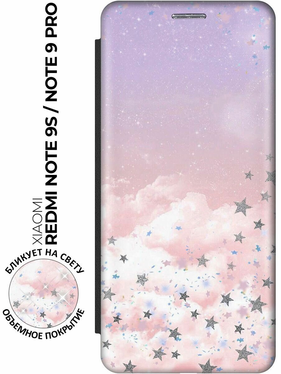 Чехол-книжка Небо в звездах на Xiaomi Redmi Note 9s / Note 9 Pro / Сяоми Редми Ноут 9с / Ноут 9 Про с эффектом блика черный