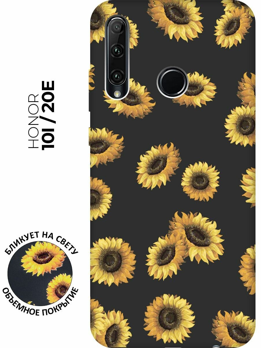 Матовый чехол Sunflowers для Honor 10i / 20e / Хонор 10 ай / 20е с 3D эффектом черный