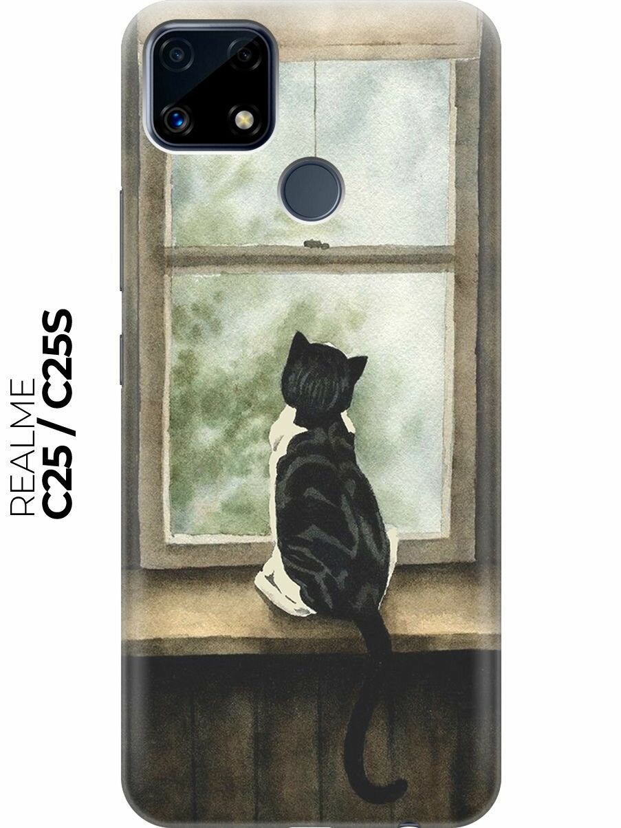Силиконовый чехол Кот у окна на Realme C25 / C25S / Рилми С25 / С25с