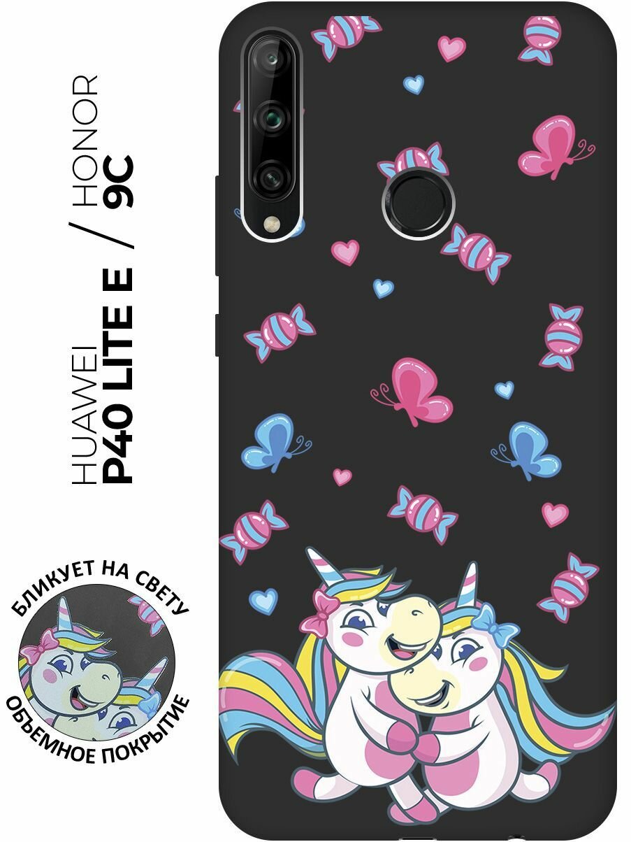 Матовый чехол Unicorns and Candies для Honor 9C / Huawei P40 Lite E / Хуавей П40 Лайт Е / Хонор 9С с 3D эффектом черный
