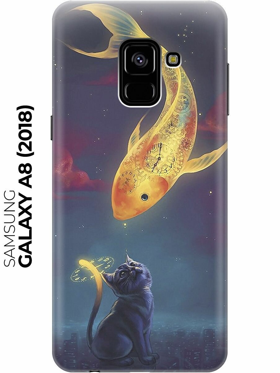 Силиконовый чехол Кот и рыбка на Samsung Galaxy A8 (2018) / Самсунг А8 2018