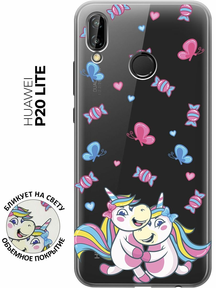 Силиконовый чехол с принтом Unicorns and Candies для Huawei P20 Lite / Nova 3e / Хуавей П20 Лайт / Нова 3Е