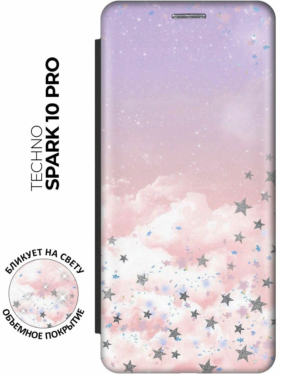 Чехол-книжка Небо в звездах на Tecno Spark 10 Pro / Техно Спарк 10 Про с эффектом блика черный