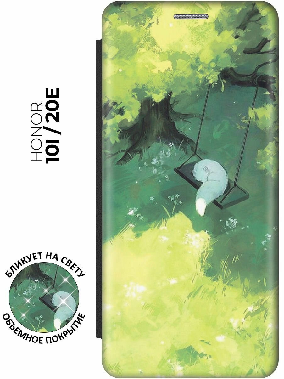 Чехол-книжка Песец на качелях на Honor 10i / 20e / Хонор 10 ай / 20е с эффектом блика черный