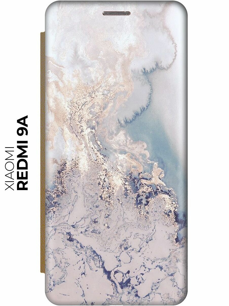 Чехол-книжка Мраморная волна на Xiaomi Redmi 9A / Сяоми Редми 9А золотой