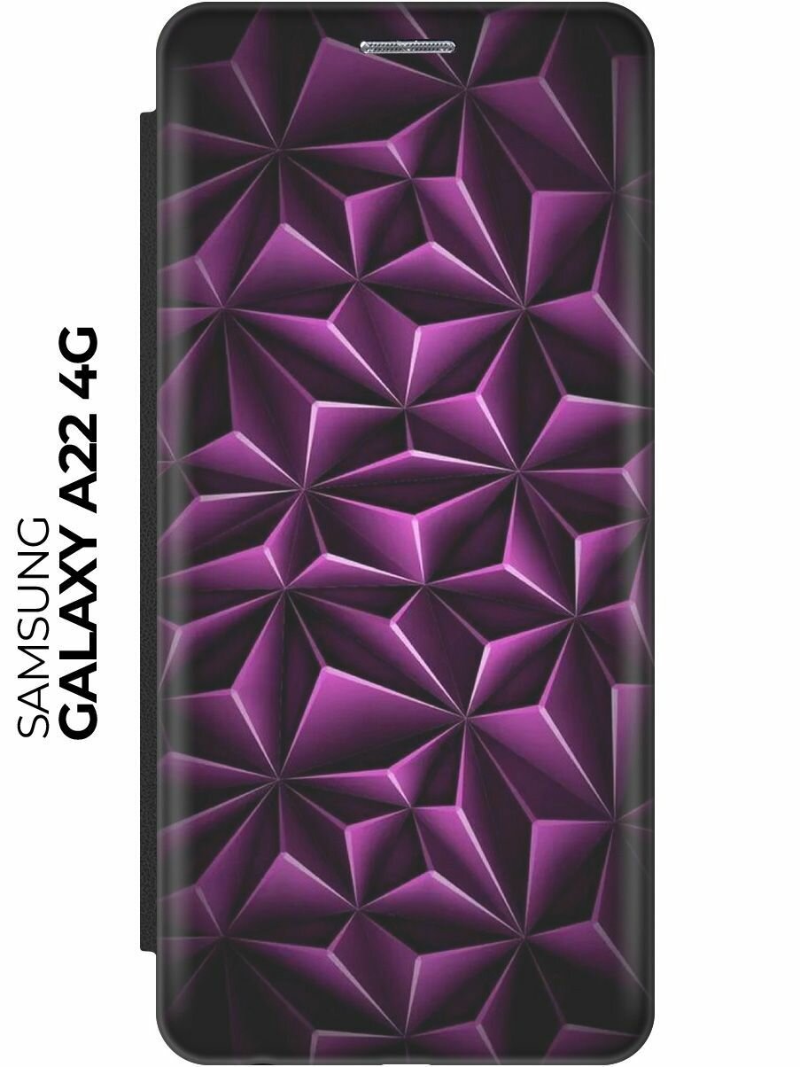 Чехол-книжка Лиловый узор на Samsung Galaxy A22 / M32 / M22 / Самсунг А22 / М32 / М22 черный