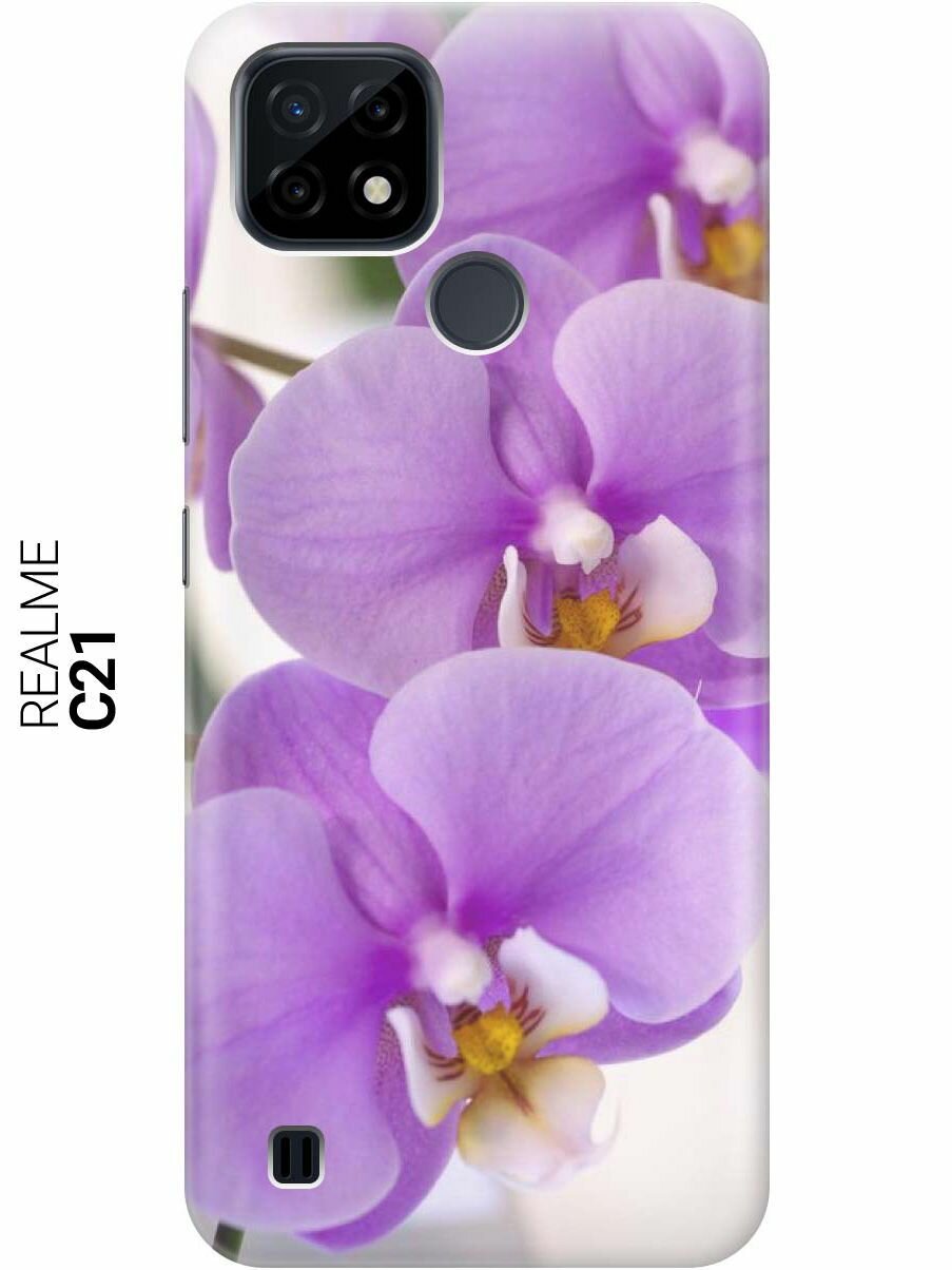 Ультратонкий силиконовый чехол-накладка для realme C21 с принтом "Сиреневые орхидеи"