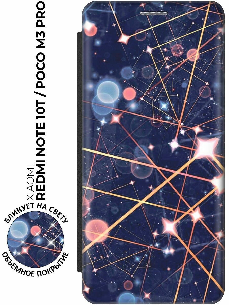 Чехол-книжка Волшебные искры на Xiaomi Redmi Note 10T / Poco M3 Pro / Сяоми Поко М3 Про / Сяоми Редми Ноут 10Т с эффектом блика черный