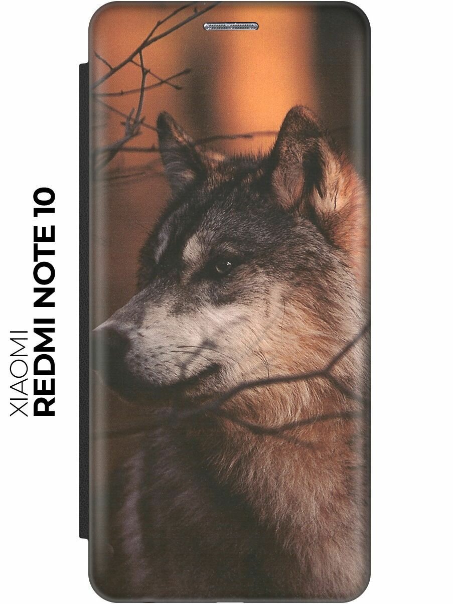 Чехол-книжка Красивый волк на Xiaomi Redmi Note 10 / Note 10S / Poco M5s / Сяоми Редми Ноут 10 / Ноут 10С / Поко М5с черный