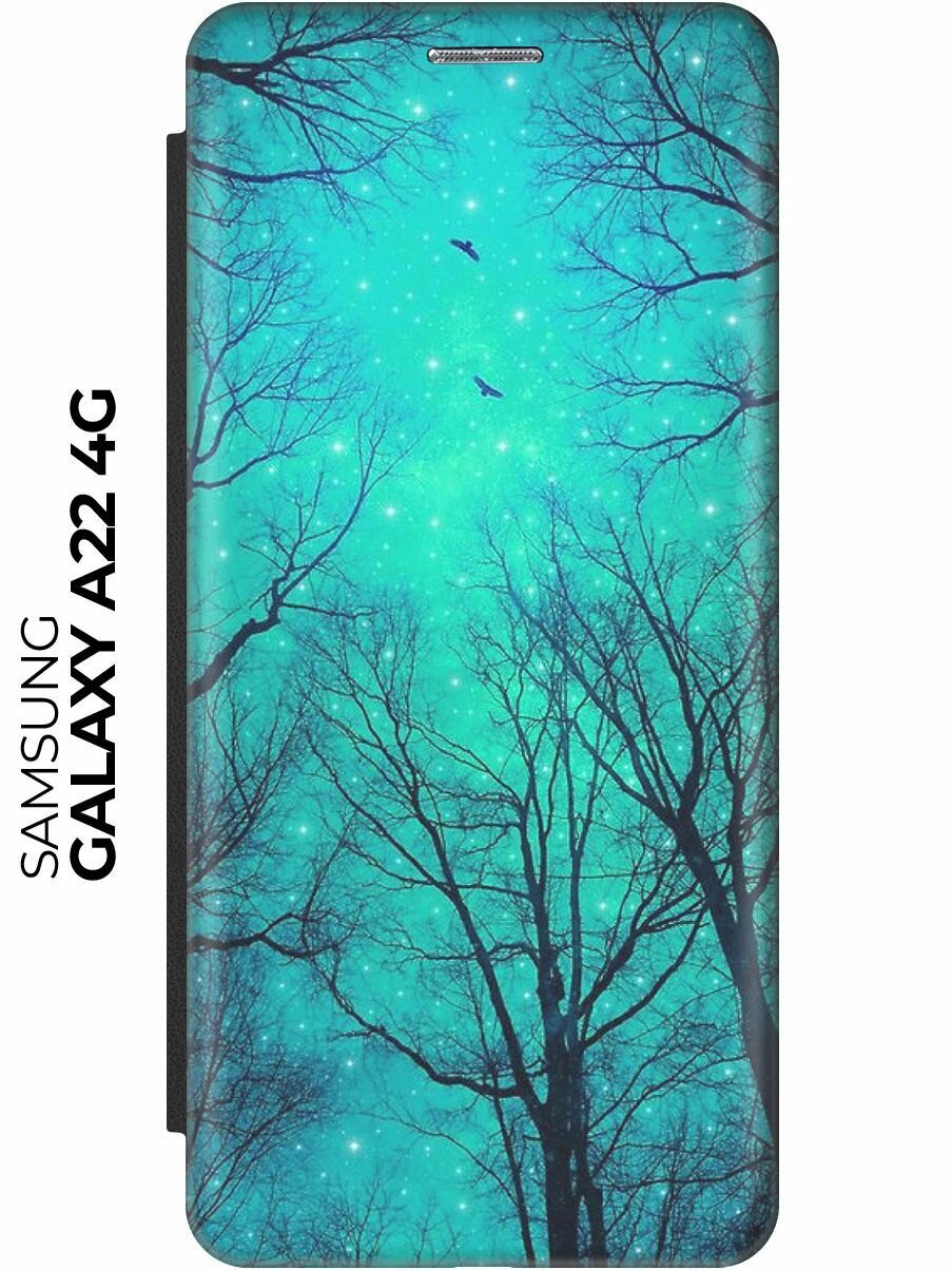 Чехол-книжка Голубое небо в ветках на Samsung Galaxy A22 / M32 / M22 / Самсунг А22 / М32 / М22 черный