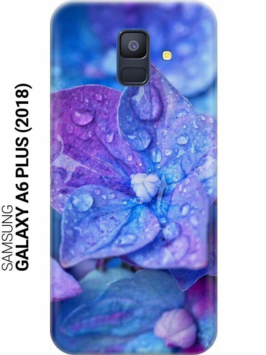 Ультратонкий силиконовый чехол-накладка для Samsung Galaxy A6 Plus (2018) с принтом "Голубой цветочек"