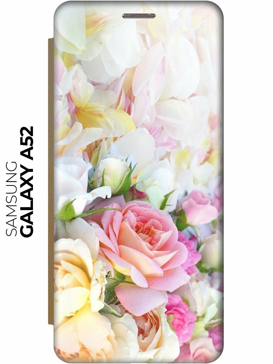 Чехол-книжка Нежные розы на Samsung Galaxy A52 / Самсунг А52 золотой