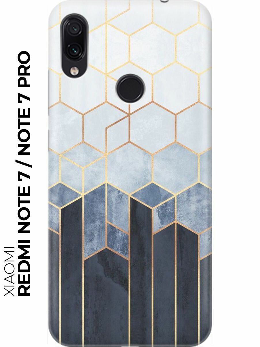 Накладка Transparent для Xiaomi Redmi Note 7 / Note 7 Pro с принтом "Золотые соты на сером"