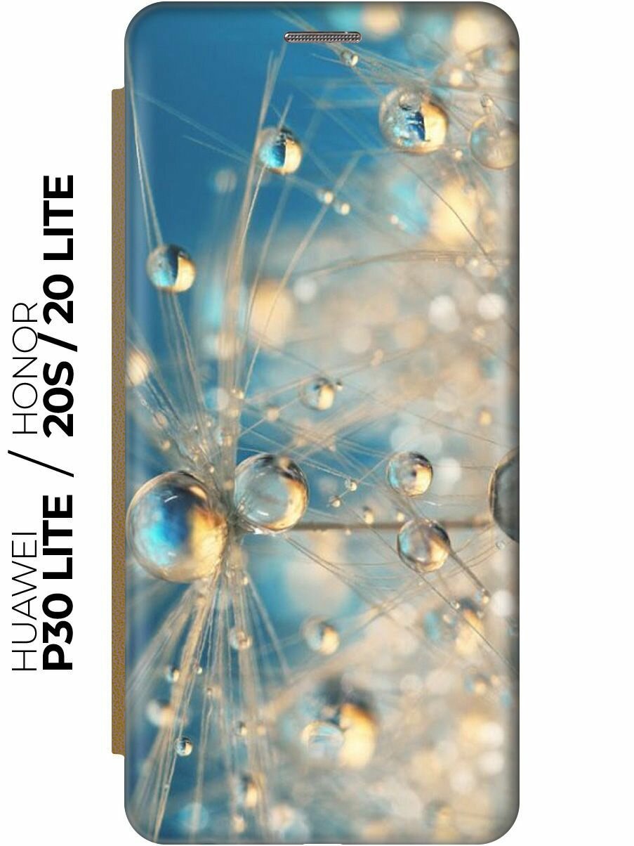 Чехол-книжка Одуванчик в капельках на Honor 20 Lite / 20s / Huawei P30 Lite / Хуавей П30 Лайт / Хонор 20 Лайт / 20s золотой