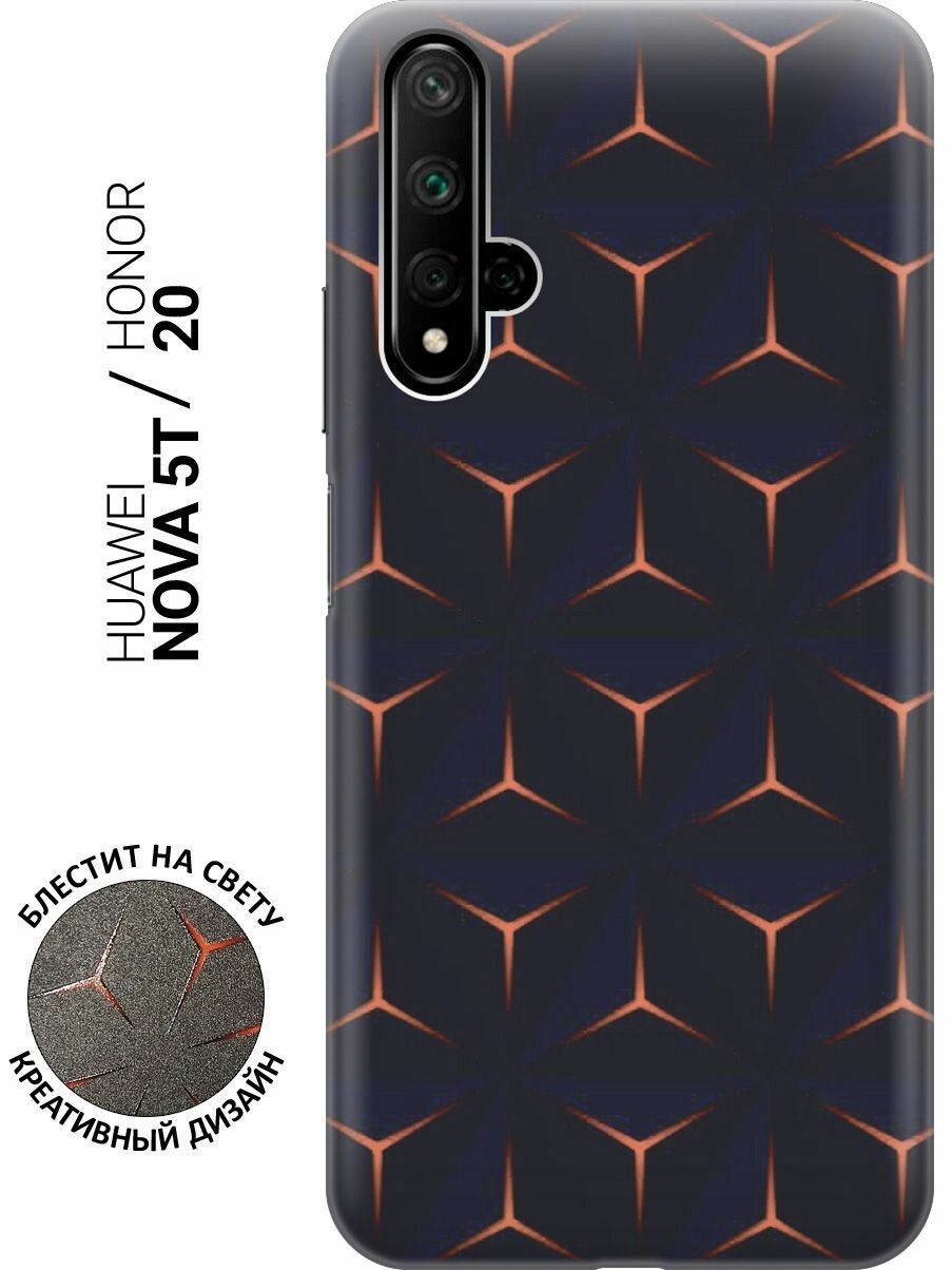 Силиконовый чехол на Honor 20, Huawei Nova 5T, Хонор 20, Хуавей Нова 5Т с эффектом блеска "Темные пирамиды"