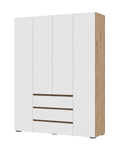 Шкаф 4-х створчатый, ШК05, Хелен, Белый/Дуб Крафт Золотой