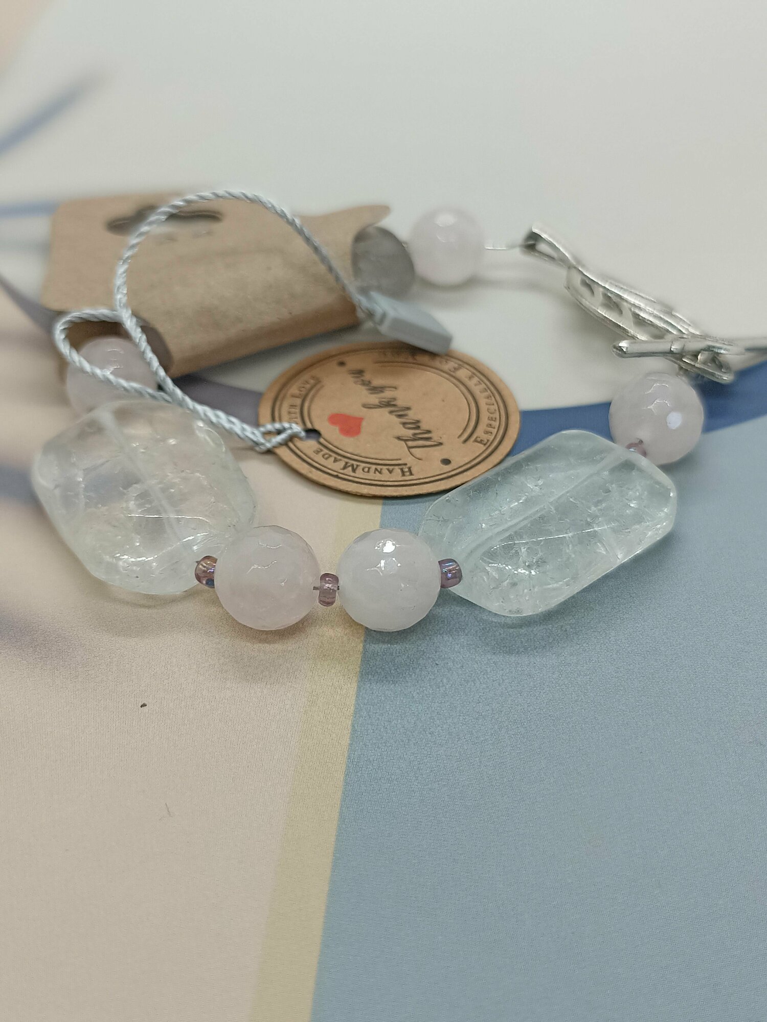 Браслет, кварц розовый