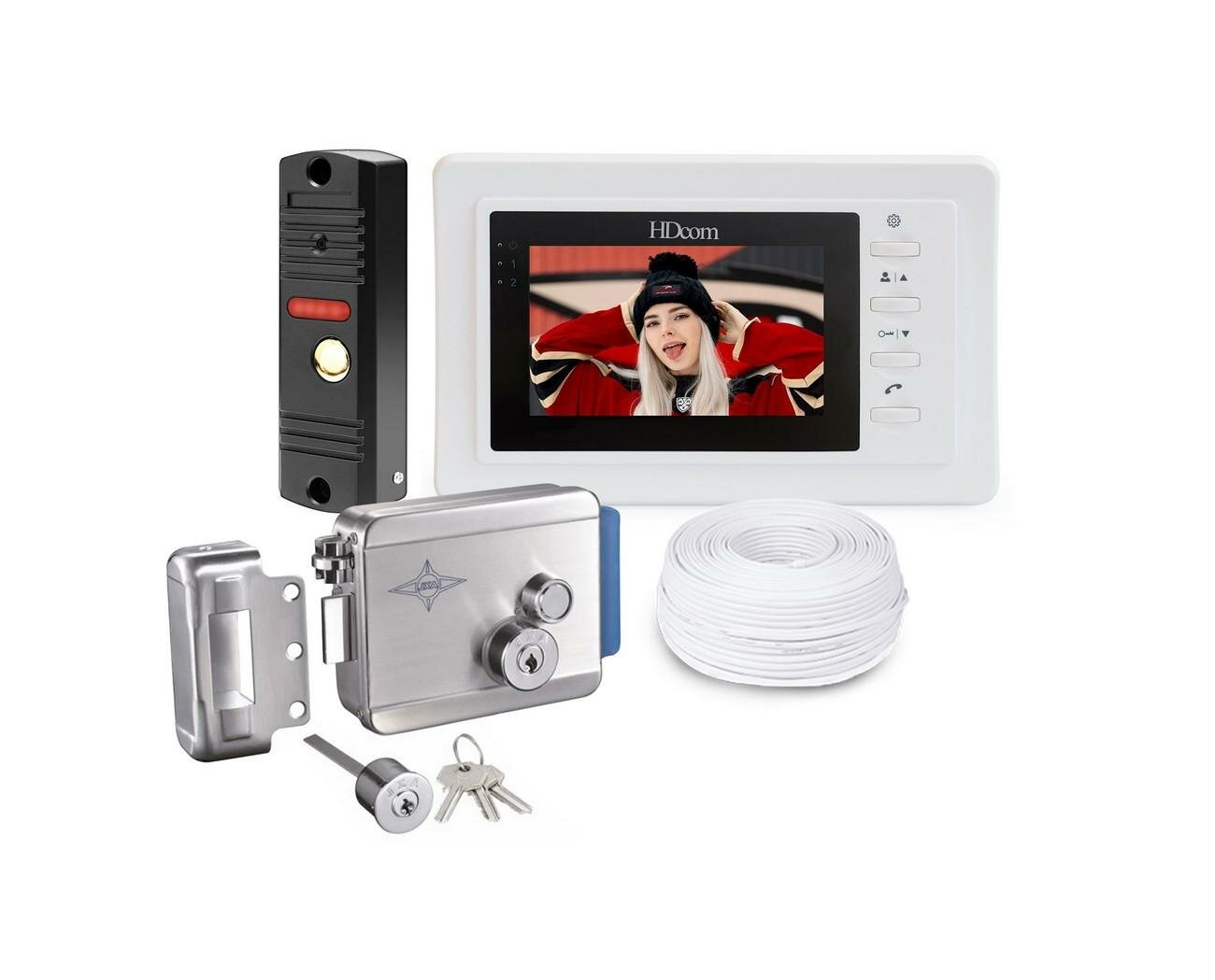 Набор: HDком W417NM и AX091 (белый) (Q20284KOM) - домофон и электромеханический замок / замок с домофоном на калитку / домофон с замком комплект