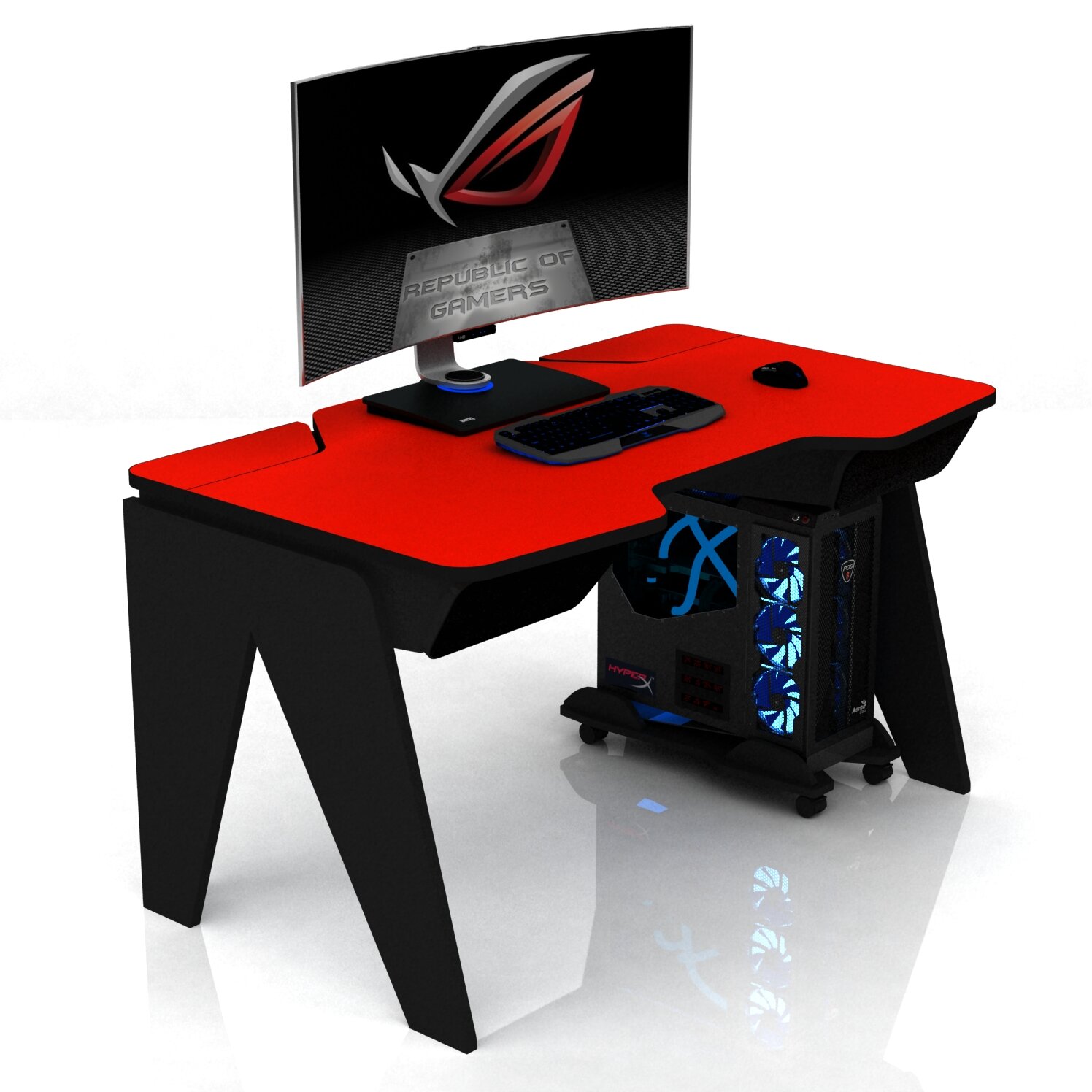 Инновационный компьютерный стол DX ENZO (black edition) красный