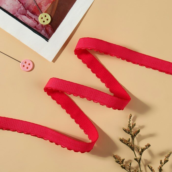 Резинка бельевая с ажурным краем, 10 мм, 10 ± 0,5 м, цвет красный